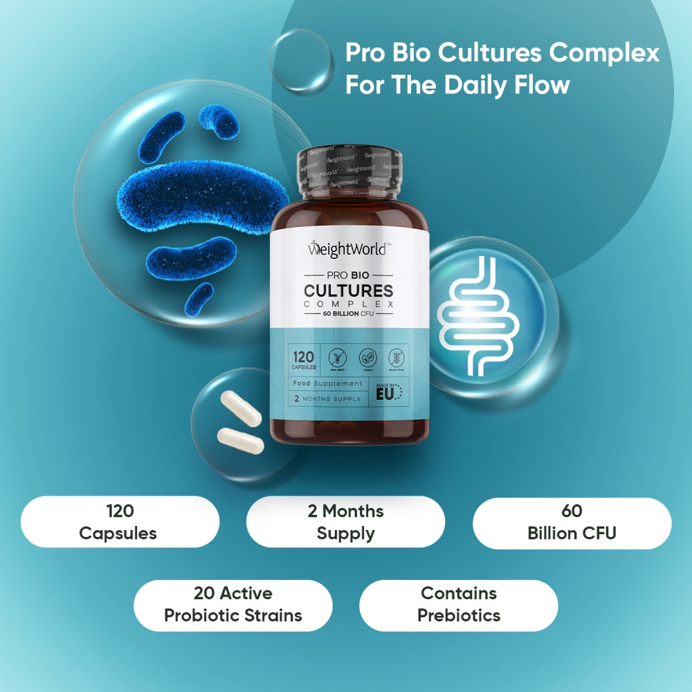 Bio Cultures Probiotic Complex | 60 Billion CFUs 120 Capsules | WeightWorld