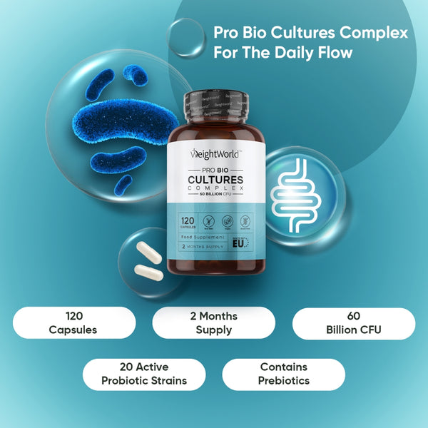 Bio Cultures Probiotic Complex | 60 Billion CFUs 120 Capsules | WeightWorld